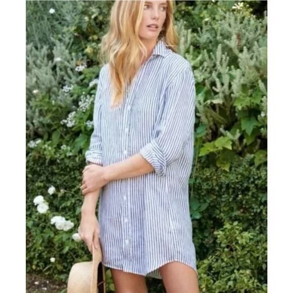 Frank & Eileen | Dresses | Frank Eileen Sz Xl Navy Blue White Stripe Mary Shirt Dress Linen ...